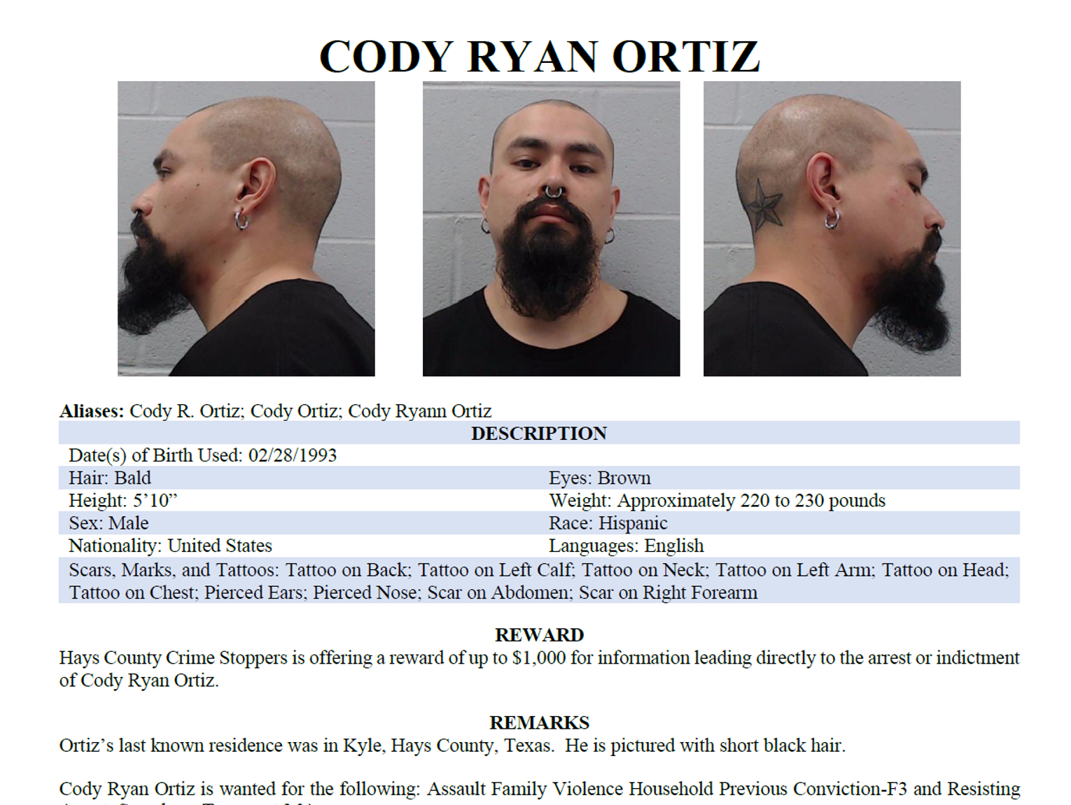 Hays County Crime Stoppers releases Top 12 Most Wanted